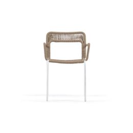Natur24 Gartenstuhl 4-er Set Stuhl Cailin 53 x 78 x 55 cm Seil Beige Stahl Weiß Garnitur
