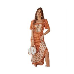 RUZU UG Strandkleid Sommerliches französisches Kleid mit quadratischem Ausschnitt