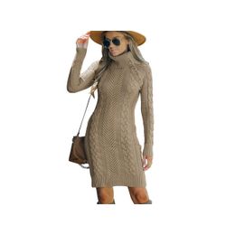 RUZU UG Dirndl Pullover Asymmetrisches Knopf-Langarm-Midi-Pulloverkleid für Damen (1-tlg)