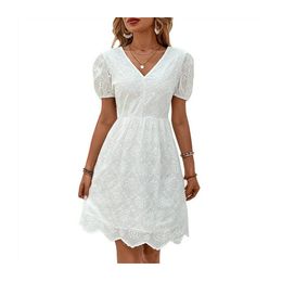AFAZ New Trading UG Sommerkleid Weißes Sommerkleid für Damen mit V-Ausschnitt und Puffärmeln Damen Kleider Sommer Ärmellose V Ausschnitt Kleid Freizeitkleider