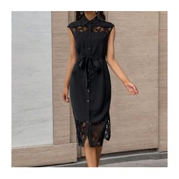 AFAZ New Trading UG Sommerkleid Sommerkleid Damen Rüschen Kurzarm Kleider Elegant Swing Minikleid Sommerkleid für Damen mit Revers