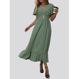 AFAZ New Trading UG Sommerkleid Damen Sommerkleid Kurzarm V-Ausschnitt Wickelkleid Knielang Kleid Enganliegendes grünes Sommerkleid für Damen