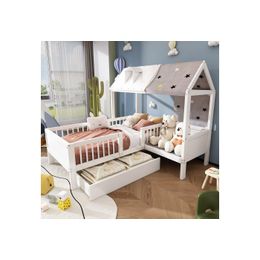 SOFTWEARY Kinderbett mit Lattenrost und Sitzbank (90x200 cm)
