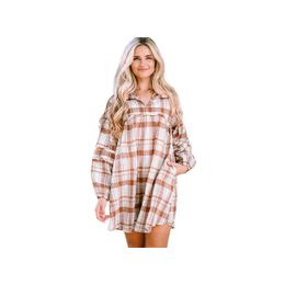 RUZU UG Dirndl Plaid Kleid Frühling Damen Mode Lange Ärmel Lose Kurzen Rock Frauen (1-tlg)