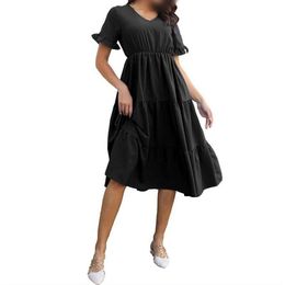 AFAZ New Trading UG Blusenkleid Kurzarm Kleid mit V-Ausschnitt und Schichten aus zartem Chiffon