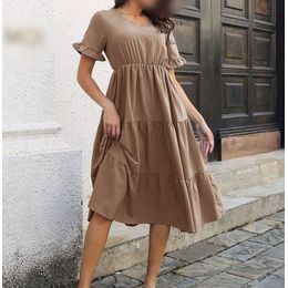 AFAZ New Trading UG Blusenkleid Kurzarm Kleid mit V-Ausschnitt und Schichten aus zartem Chiffon