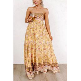 AFAZ New Trading UG Sommerkleid Sommerkleid Boho Lang Kleider V Ausschnitt Strandkleid Sommer Casual Rückenfreies Trägerkleid für Damen