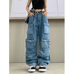 AFAZ New Trading UG High-waist-Jeans Vielseitige Jeans-Overalls mit Reißverschluss in heller Waschung
