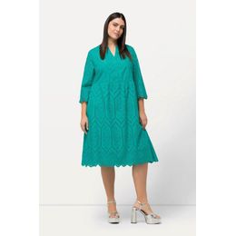 Ulla Popken Sommerkleid Midikleid Lochspitze Tunika-Ausschnitt 3/4-Arm