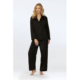 DKaren Schlafanzug Damen Satin Pyjama Klassisch Schlafanzug Langarm Set (2 tlg.