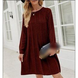 AFAZ New Trading UG Strickkleid Damen Pulloverkleid Einfarbiger Strickkleid in A-Linie Langarm kleid