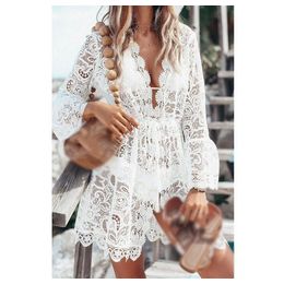 AFAZ New Trading UG Strandkleid Damen V-Ausschnitt Spitzenkleid Boho Poncho-Stil Langes Kleid