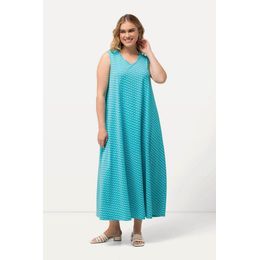 Ulla Popken Jerseykleid Jersey-Maxikleid A-Linie V-Ausschnitt ärmellos