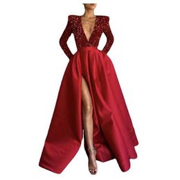 RUZU UG Abendkleid Damen Maxikleid Bankettkleid V-Ausschnitt Sexy Kleid