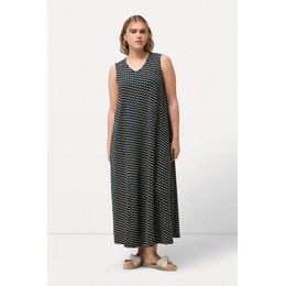 Ulla Popken Jerseykleid Jersey-Maxikleid A-Linie V-Ausschnitt ärmellos