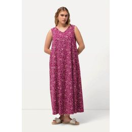 Ulla Popken Jerseykleid Jersey-Maxikleid A-Linie V-Ausschnitt ärmellos