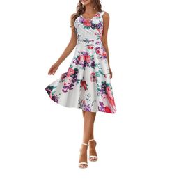 B.X Abendkleid Damen Freizeit Sommerkleid PartyKleid Gemustertes Kleid Druckkleid V-Ausschnitt hohe Taille Ärmelloses Cocktailkleid Rüschensaum-kleid