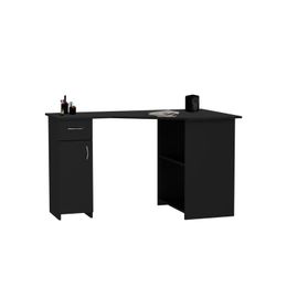 Vcm Holz Eckschreibtisch Winkeltisch Schreibtisch Computertisch Schublade Linzia XL (Farbe: Schwarz)