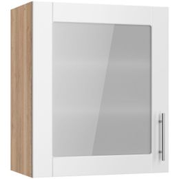 Glashängeschrank Optifit "Ahus" Schränke Gr. B/H/T: 60 cm x 70,4 cm x 34,9 cm, 1 St., braun (weiß matt, wildeiche nachbildung) Glashängeschrank