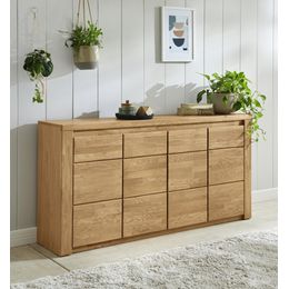 Sideboard Home Affaire "Burani" Sideboards Gr. B/H/T: 164 cm x 80 cm x 35 cm, Holzwerkstoff eichefarben (Korpus) / Massivholz Eiche (Front), braun (eiche teilmassiv) Sideboards