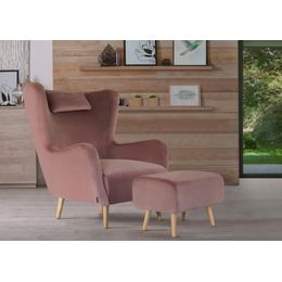 Sessel Home Affaire "Telford auch in Fellimitat, B/T/H: 77/92/106 cm" Gr. Samtoptik, ohne Hocker, B/H/T: 77 cm x 106 cm x 92 cm, rosa (altrosé) Ohrensessel mit Hocker Sessel