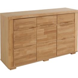 Sideboard Woltra "Denis" Sideboards Gr. B/H/T: 140 cm x 85 cm x 40 cm, Holzwerkstoff eichefarben (Korpus) / Massivholz Eiche (Front), braun (eiche teilmassiv) Sideboards