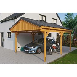 Skan Holz Einzelcarport SKANHOLZ "Fichtelberg" Carports Gr. H: 379 cm, braun (hellbraun) Carports