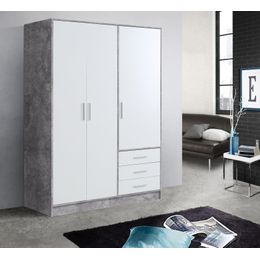 Kleiderschrank FORTE "Jupiter, Made in Europe, mit Schubladen" Schränke Gr. B/H/T: 145 cm x 200 cm x 60 cm, 3 St., grau (beton, weiß) Drehtürenschrank Drehtürenschränke Schränke