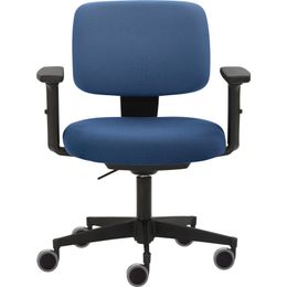 mayer Sitzmöbel Drehstuhl MAYER SITZMÖBEL "2293" Stühle Gr. B/H/T: 65 cm x 74 cm x 62 cm, 1 St., Struktur (recyceltes Polyester), kleiner Polsterrücken-3D-Sitzen inkl. Sitztiefenverstellung-2D-Armlehnen schwarz-Hartbodenrollen groß + Kunststoff, blau (blau, schwarz) Bürodrehstuhl Drehstühle