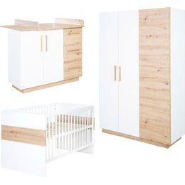 Babyzimmer-Komplettset Roba "Lion" Gr. ohne Matratze, B/H: 70 cm x 140 cm, weiß (weiß, artisan eiche) Baby Schlafzimmermöbel-Sets Komplett-Babybetten