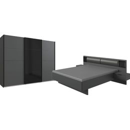 Schlafzimmer-Set wimex "Barcelona" Schlafzimmermöbel-Sets Gr. B/H/T: 289 cm x 208 cm x 210 cm, B/H: 180 cm x 200 cm, grau (graphit, abgesetzt glas schwarz) Komplett Schlafzimmer