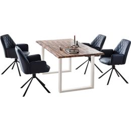 Salesfever Essgruppe, (Set, 5-tlg), Stühle mit 360 Grad Drehplatte unter der Sitzfläche, blau|schwarz|weiß