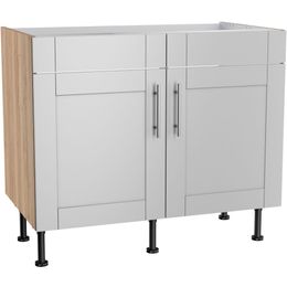 Spülenschrank Optifit "Ahus" Schränke Gr. B/H/T: 100 cm x 87 cm x 58,4 cm, 2 St., grau (hellgrau matt, wildeiche nachbildung) Spülenschränke