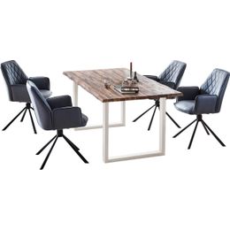 Salesfever Essgruppe, (Set, 5-tlg), Stühle mit 360 Grad Drehplatte unter der Sitzfläche, grau|schwarz|weiß