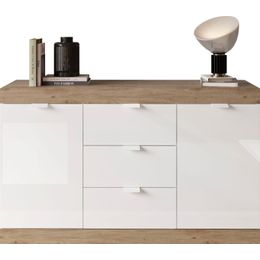 Sideboard Lc "Slim" Sideboards Gr. B/H/T: 136 cm x 82 cm x 42 cm, 3, braun (eiche cadiz nb, weiß hochglanz lack) Sideboards