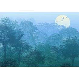 Komar Vliestapete "Deep in the Jungle" Tapeten Gr. B/L: 400 m x 280 m, Rollen: 1 St., bunt (blau, grün, weiß) Blumentapeten
