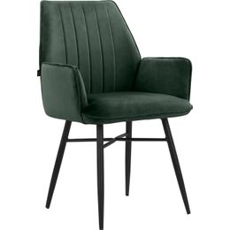 Esszimmerstuhl LEONIQUE "Hrodwyn" Stühle Gr. B/H/T: 58 cm x 92 cm x 58 cm, 2 St., Veloursstoff Samtoptik, Metall, grün (dunkelgrün, schwarz) Küchenstühle