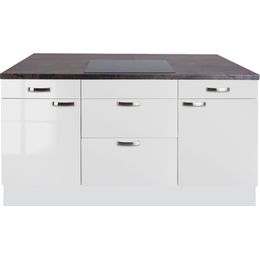 Kücheninsel Optifit "Cara" Komplettküchen-Sets Gr. B/T: 160 cm x 95 cm, weiß (küche: glanz, weiß) Optifit