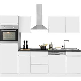 Küchenzeile Optifit "Roth" Komplettküchen-Sets Gr. B/T: 270 cm x 60 cm, weiß (küche: weiß, anthrazit, korpus: arbeitsplatte: anthrazit) Küchenzeilen mit Elektrogeräte