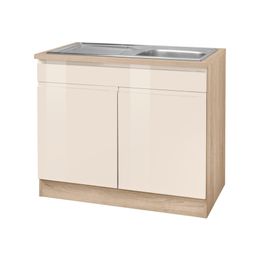 Spülenschrank KOCHSTATION "KS-Virginia" Schränke Gr. B/H/T: 100 cm x 85 cm x 60 cm, 2 St., beige (creme hochglanz) Spülenschränke