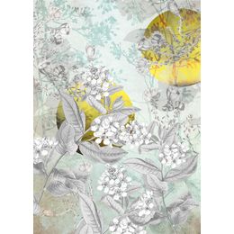 Komar Vliestapete "Golden Sun" Tapeten Gr. B/L: 200 m x 280 m, Rollen: 1 St., schwarz-weiß (gold, schwarz, weiß) Blumentapeten