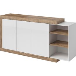 Sideboard Helvetia "Sintra" Sideboards Gr. B/H/T: 180 cm x 86,5 cm x 40 cm, samdal oak-weiss/weiss hochlanz, braun (samdal oak, weiß, weiß hochglanz) Sideboards