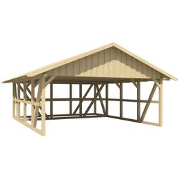 Skan Holz Skanholz Doppelcarport Schwarzwald, BxT: 684x772 cm, 220 cm Einfahrtshöhe, 684x772cm mit Abstellraum und Dachschalung, weiß