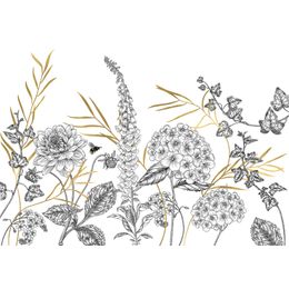 Komar Vliestapete "Bumble Bee" Tapeten Gr. B/L: 400 m x 280 m, Rollen: 1 St., schwarz-weiß (gold, schwarz, weiß) Blumentapeten