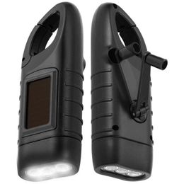 Amirror Smart Ug - Handkurbel-Taschenlampe, Solar-Taschenlampe, Notfall-Taschenlampe, Mini-Taschenlampe, schwarz, 2 Stück.