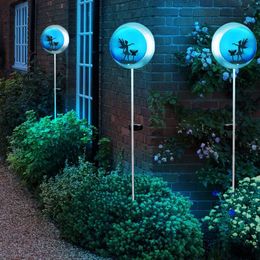 Globo Solarleuchte Erdspieß Gartenstecker Fee Solar Außenleuchte Stecklampe Mond, blau silber, LED warmweiß, LxBxH 16x5x90 cm, 3er Set