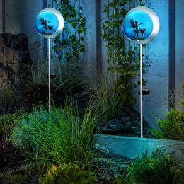 Globo Solarleuchte Erdspieß Gartenstecker Fee Solar Außenleuchte Stecklampe Mond, blau silber, led warmweiß, LxBxH 16x5x90 cm, 2er Set