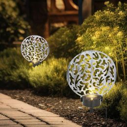 Globo Gartendeko Lampen Solarlampen für Außen Garten led Terrassen Dekoration Solar, Erdspitz und Dekorstanzungen, schwarz silber antik, 2x led 3000K, LxH