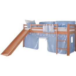 Relita Hochbett Toby Buche Massiv mit Rutsche + Stoffset blau/junge