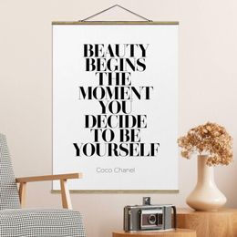 MICASIA Stoffbild mit Posterleisten - Be yourself Coco Chanel - Hochformat 4:3 Größe HxB: 106.5cm x 80cm Material: Eiche